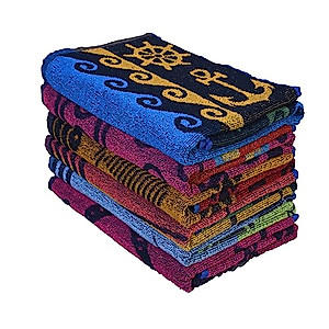 BolBom's Terry Cotton Beach Towel, Set of 6 Assorted Beach Towel, Oversize 30" x60” Quick Dry High Absorbent Towel for Beach,Travel,Swim,Pool,Yoga, Hotel,Parties,Guests & Perfect for Daily Use