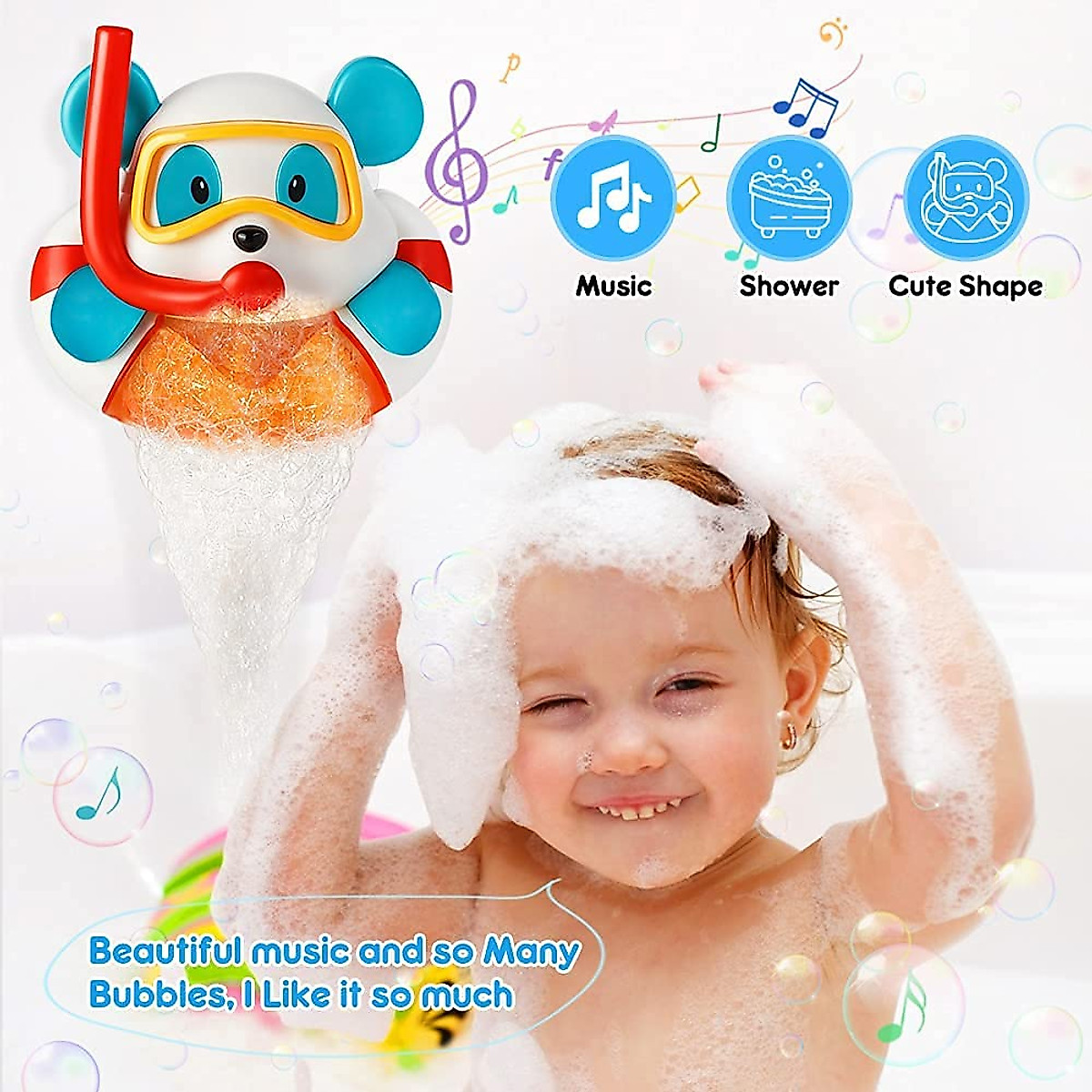 Baby Bath Toy, Automatic Bubble Blower Bubble Bath Maker for Bathtub Toys Play 12 Songs for Toddlers Baby Boys and Girls Infants Little Bear Bathtub Play, Great Gifts for Toddlers and Kids