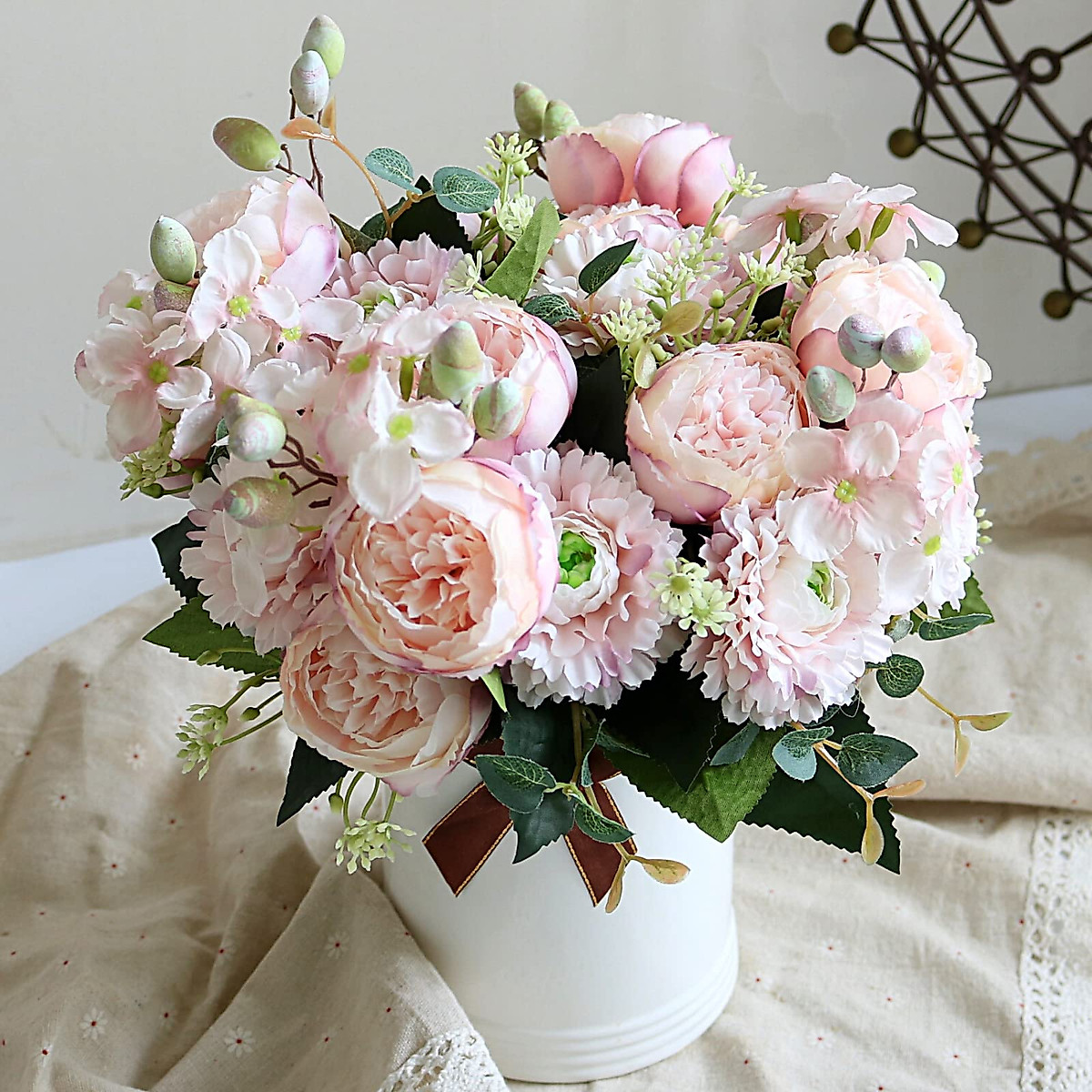 ASTRYAS Artificial Flowers, 2 Pcs Pink Peonies Fake Peony Flowers Light Pink Silk Peonies Arrangements for Home Office Party Wedding Decoration