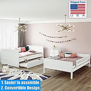 SNIFIT Stronger & Upgraded Version Solid Wood Full Over Full Bunk Bed with Trundle, Thickened More Stable Safer Full Size Bunk Bed Frame with Trundle and Reinforced Ladder, Easier to Assemble (White)