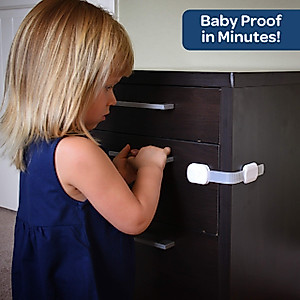 8-Pack Child Safety Cabinet Locks - Adjustable Child Cabinet Locks with 3M Adhesives - White and Clear Baby Locks for Cabinets and Drawers, and More - Easy to Install Baby Proofing Cabinets by Wittle
