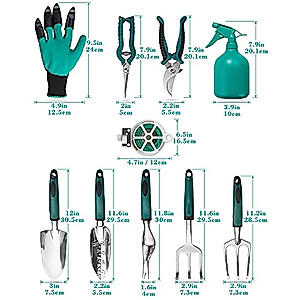 FiveJoy Garden Tool Set, 11 Piece Aluminum Alloy Hand Tool Starter Kit with Garden Bag, Outdoor Tool, Heavy Duty Gardening Work Set with Ergonomic Handle, Gardening Tools-Gift for Women and Men