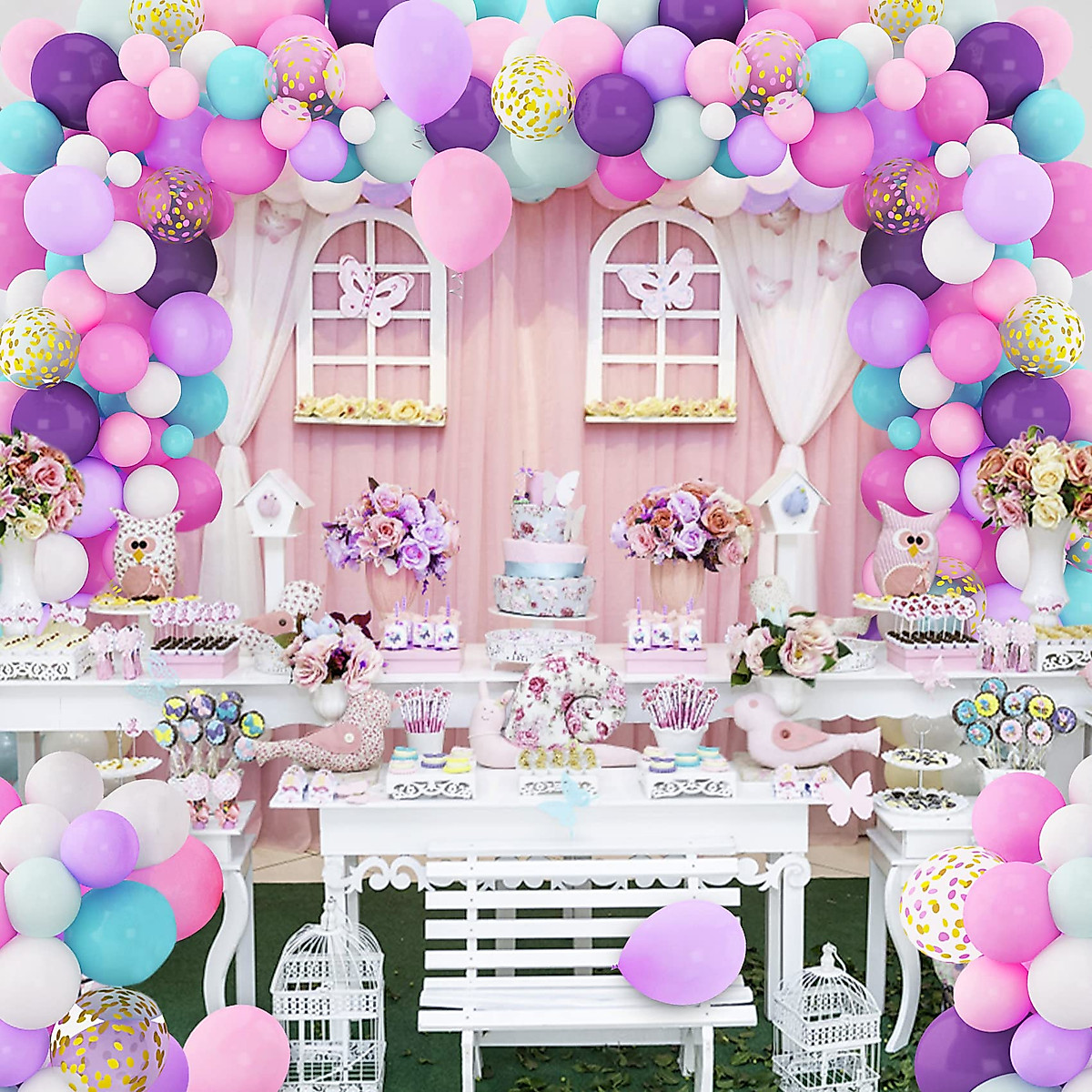 Amandir 168Pcs Unicorn Balloon Garland Arch Kit 12''10''5'' Pink Purple Blue Gold Confetti Magic Movie Balloons for Baby Shower Wedding Birthday Party Decorations Supplies for Girl 3 Balloon Tools