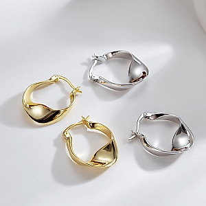 14K Gold Plated Hoop Earring for Women,Hypoallergenic Chunky Gold Earrings Small Simple Womens Hoop Earring