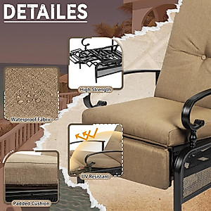 SOLAURA Outdoor Recliner Adjustable Backrest Lounge Chair with Black Metal Frame & Removable Cushions for Porch, Backyard, Pool or Garden (Beige)