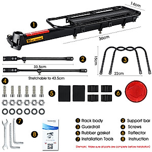 West Biking 110Lb Capacity Almost Universal Adjustable Bike Cargo Rack Cycling Equipment Stand Footstock Bicycle Luggage Carrier Racks with Reflective Logo