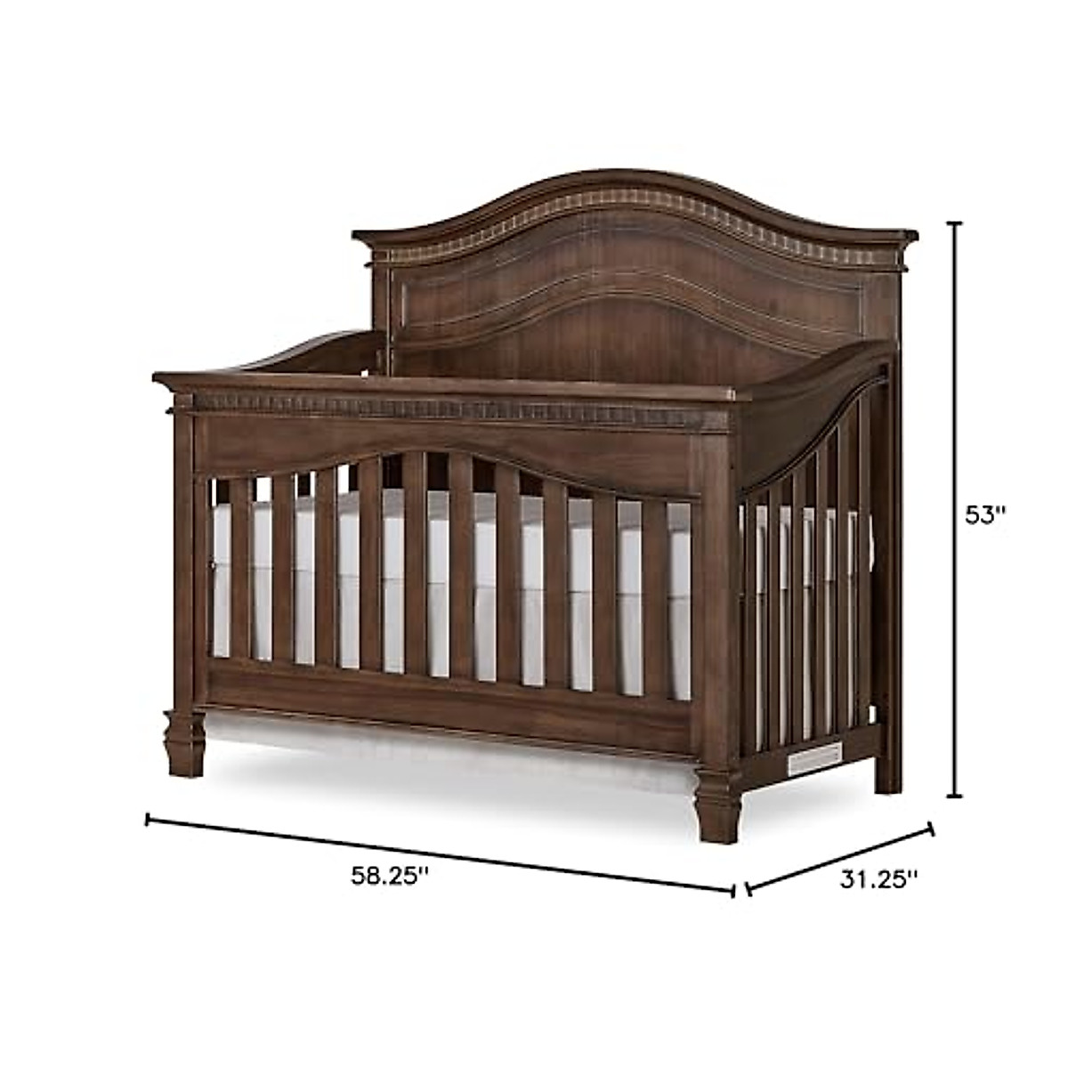 Evolur Cheyenne 5-in-1 Full Panel Convertible Crib in Antique Brown, Greenguard Gold Certified