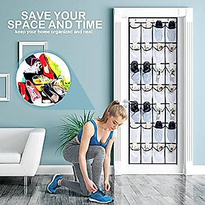 Shappy 4 Pack Over The Door Shoe Organizer 28 Large Mesh Pockets Shoe Rack Over Door Hanging Shoe Rack Organizer Holder Door Shoe Rack Hanging for Closet with 16 Metal Hooks for Men Women Kids, White
