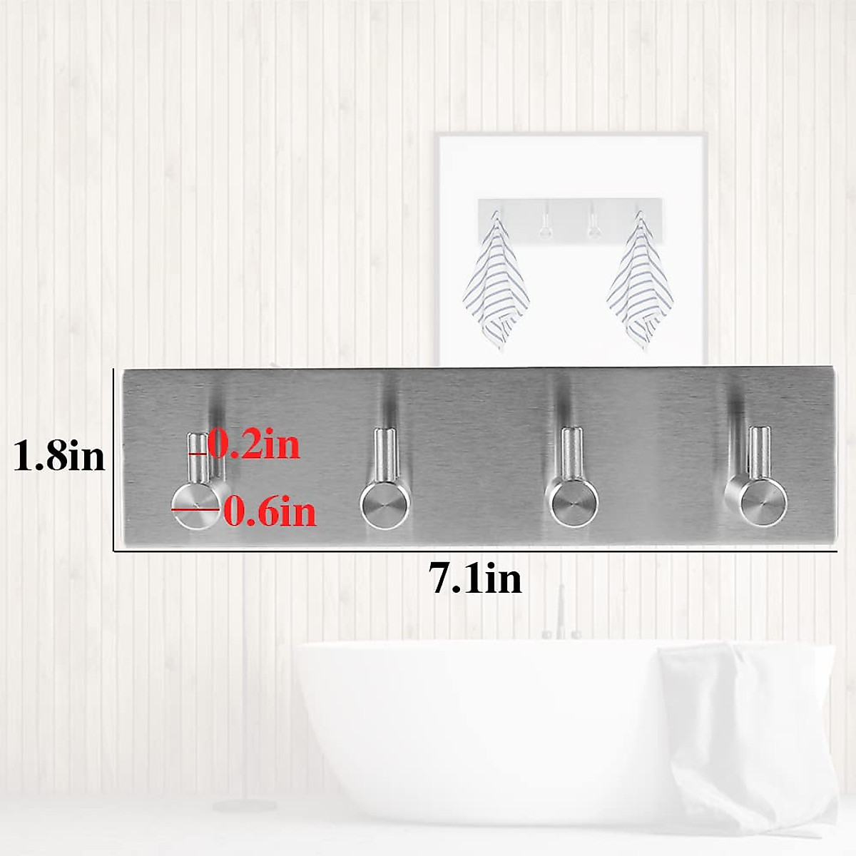 Picowe Key Holder for Wall Decorative, Adhesive Stainless Steel Key Hooks, Key Hanger Key Organizer for Wall, Towel Hook Coat Hanger for Entryway Hallway Kitchen(Four Rows,Sliver 1PCS)