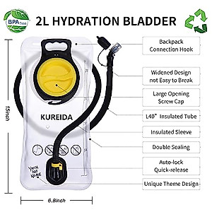 KUREIDA Hydration Bladder 2 Liter,Water Bladder with Insulated Tube,BPA Free,Leak Proof,Hydration Reservoir for Hiking,White and Blue.
