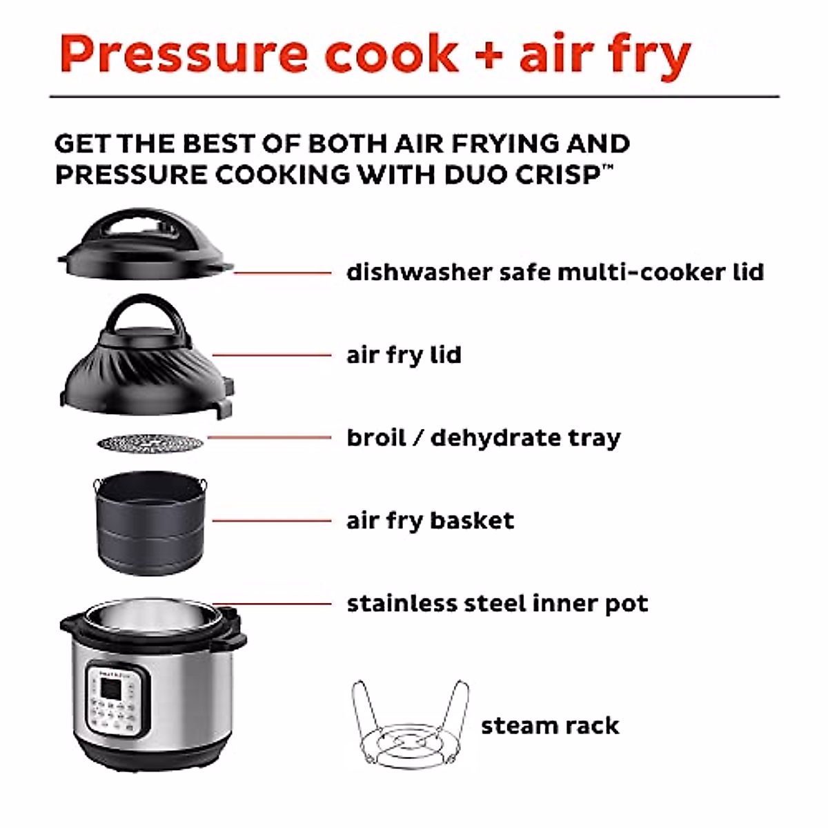 Instant Pot Duo Crisp 11-in-1 Air Fryer and Electric Pressure Cooker Combo with Multicooker Lids that Air Fries, Steams, Slow Cooks, Sautés, Dehydrates, & More, Free App With Over 800 Recipes, 8 Quart