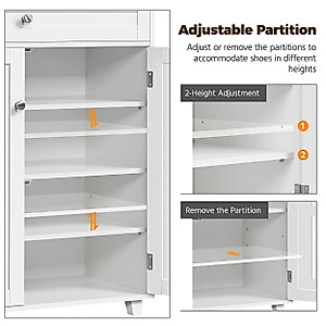 Yaheetech Shoe Cabinet, 4-Tier Shoe Storage Cabinet with Drawer & Adjustable Shelves, Wooden Shoe Rack Organizer with Louvered Doors for Entryway, Hallway, Bedroom, Closet, Living Room, White