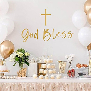 ZAIBIANHAO God Bless Baptism Wall Decal for Balloon Arch - God Bless Party Decal, Baptism First Communion Party Decorations Wall Decal (God Bless Decal)