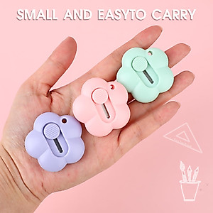 Cute Retractable Box Cutters Flower Shaped Mini Box Cutters Utility Knives Art Cutter Package Opener Tool for Office, Home, DIY Crafts (Purple&Green&Pink)