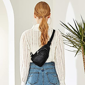 Ceuku Sling Bag Small Sling Backpack for Women PU Leather Crossbody Bag Fashion Chest Bags for Hiking Travel Daypack Rushsack Outdoor Black