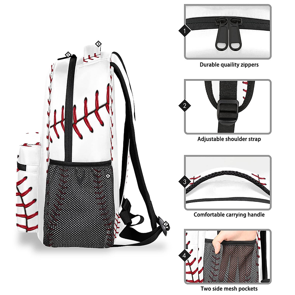 Baseball Ball Print Pattern Large Backpack Rucksack Book Bag 16x11.4x6.9 Inches Travel Hiking School Bag for Adult Boys Girls