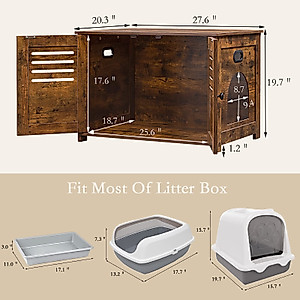 DINZI LVJ Litter Box Enclosure, Cat Litter House with Louvered Doors, Entrance Can Be on Left or Right Side, Spacious Hidden Washroom for Most of Litter Box, Cat Furniture Cabinet, Rustic Brown