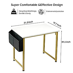 DLisiting Small White Computer Desk - Modern Simple Home Office Writing Table for Bedroom Student Teens Study Small Spaces Work, PC Laptop 31 inch Mini Vanity Desks, Mesa de computadora White Gold
