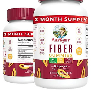 MaryRuth's Fiber Gummies for Adults | 2 Month Supply | Sugar Free | Fiber Gummies Ages 4+ | Prebiotic Fiber Supplement | Gut Health & Digestion Support | 3g Soluble Fiber per Gummy | Vegan | 60 Count