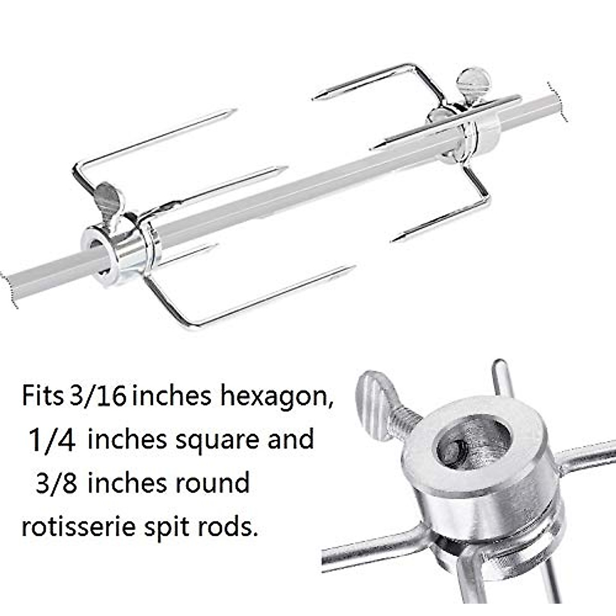 N & N 304 Stainless Steel Rotisserie Meat Forks(1-Pair) - Fits 3/16-Inches Hexagon, 1/4-Inches Square & 3/8-Inches Round Rotisserie Spit Rods