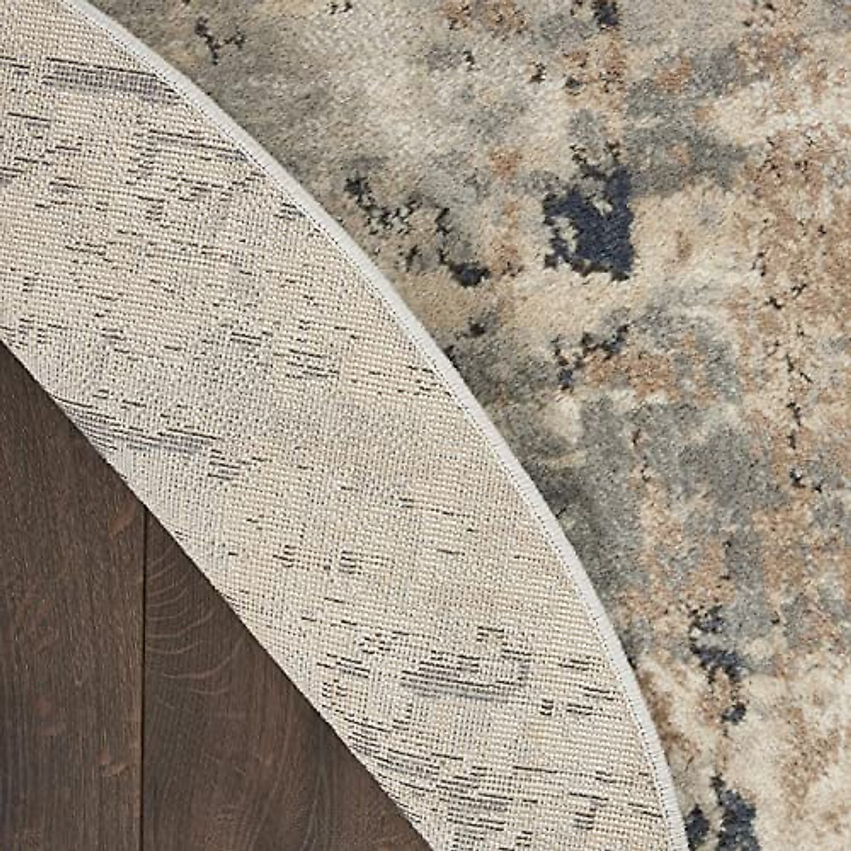 Nourison Concerto Beige/Grey 7'10" x roundArea Rug, Abstract, Distressed, Easy Cleaning, Non Shedding, Bed Room, Living Room, Dining Room, Kitchen, (8' Round)
