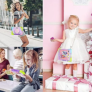 Hocase for iPad 6th/5th Generation Case, iPad 9.7 2018/2017 Case, with Pencil Holder, 360 Rotation Stand & Hand Strap, Rugged Shockproof Soft Silicone Hard Protective Case for Kids & Girls - Rainbow