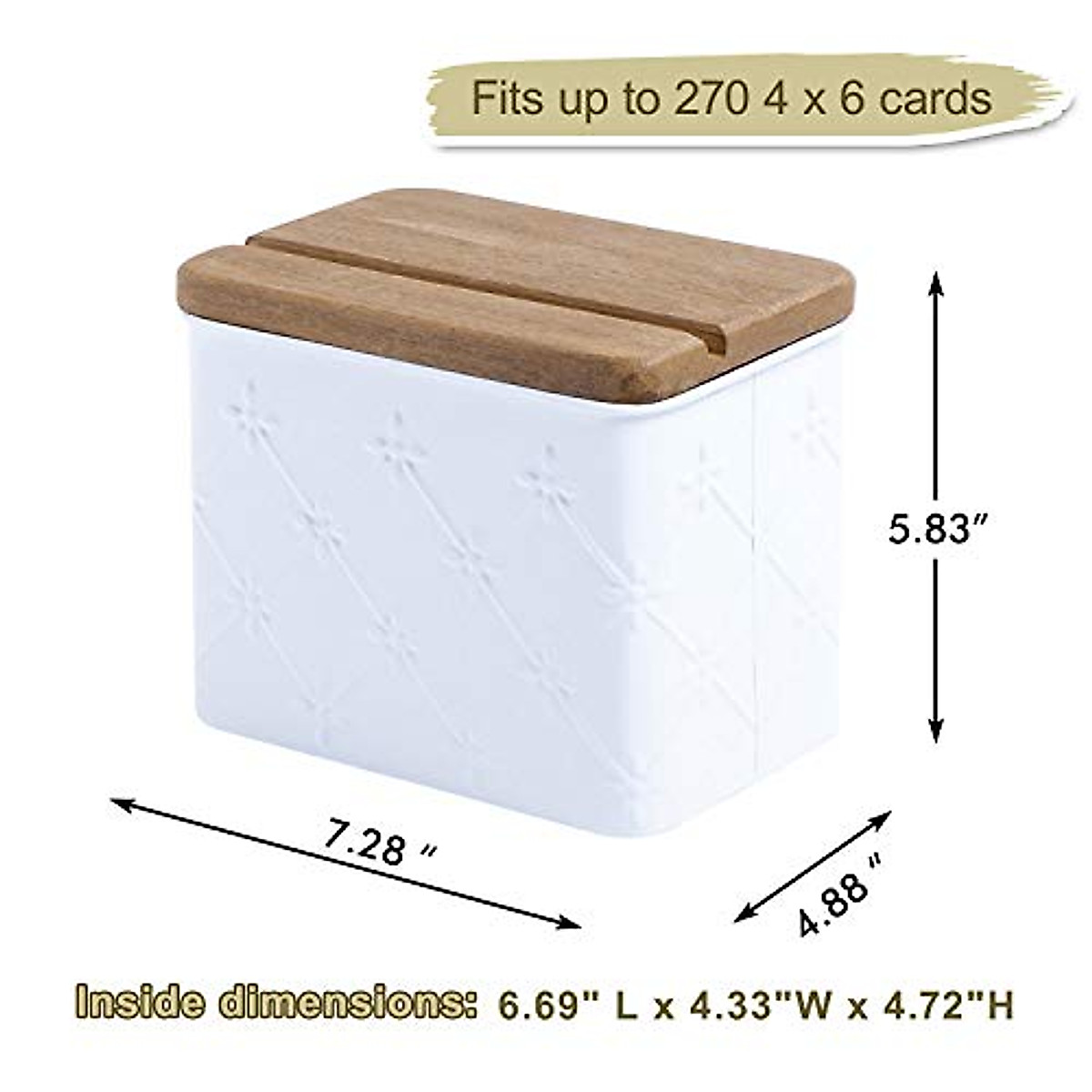 NIKKY HOME 4x6 Kitchen Metal Recipe Organization Box with Cards and Dividers, Floral Embossing Pattern