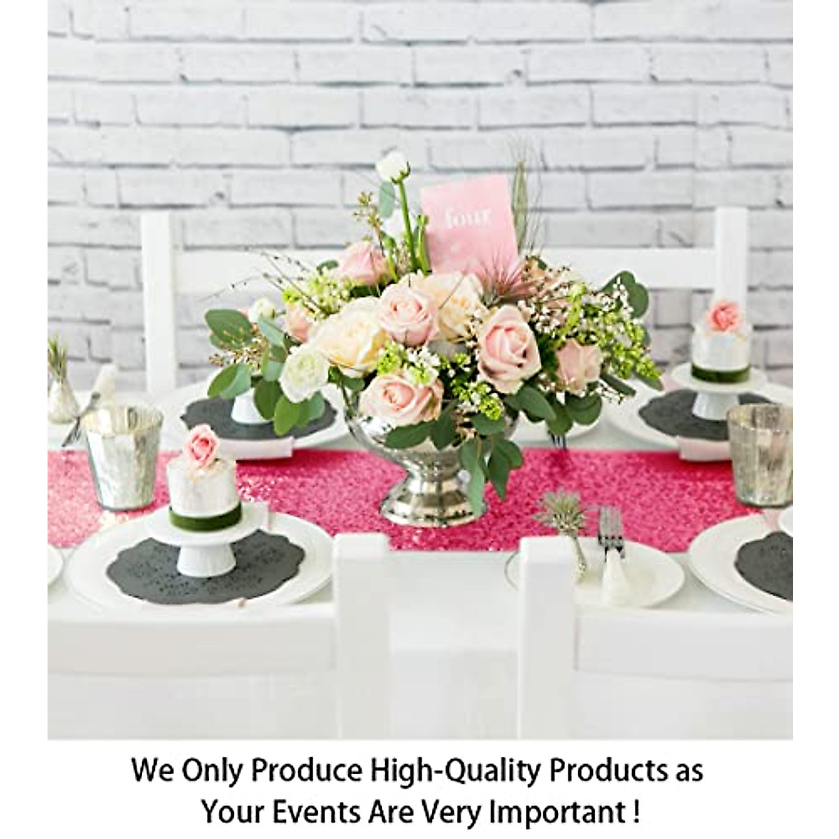 Hot Pink Table Runners Pack of 2 Home Decor Sequin Table Runner Fuchsia 12 by 108 in Wedding Graduation Party Supplies -0214S