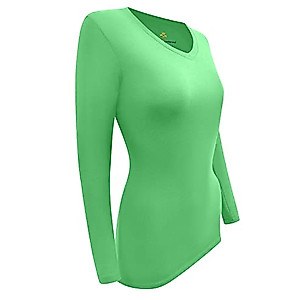 Natural Uniforms Women's Long Sleeve V-Neck T-Shirt Under Scrub (Light Green, Large)