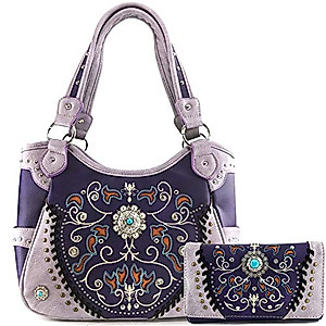 Zelris Spring Bloom Western Concho Women Conceal Carry Tote Handbag Purse Set (Purple)
