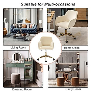 Yoluckea Modern Velvet Home Office Chair, Adjustable Swivel Office Chair for Living Room,Cute Desk Chair for Teen Girl,Upholstered Task Accent Chair Executive Vanity Chair Cream White