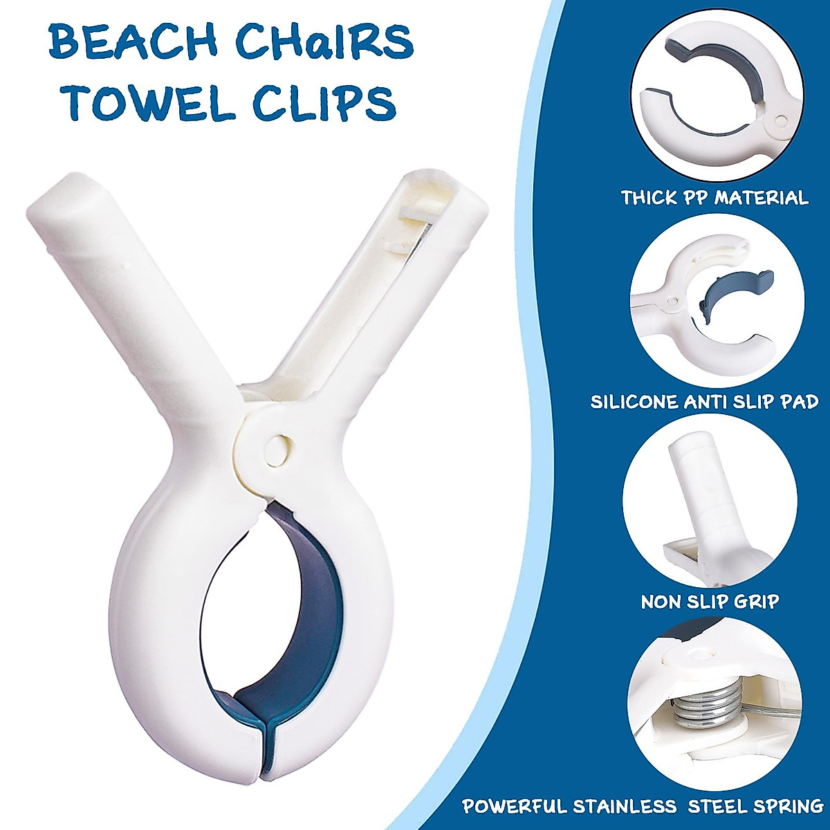 8 Pcs Beach Towel Clips,Strong Grip Clothespins,Plastic Pool Chair Clip,Heavy Duty Quilt Drying Clip,Windproof Clamps with Drawstring Bag to Keep Towels, Clothes to Dry on Clothesline and Hanging Rack