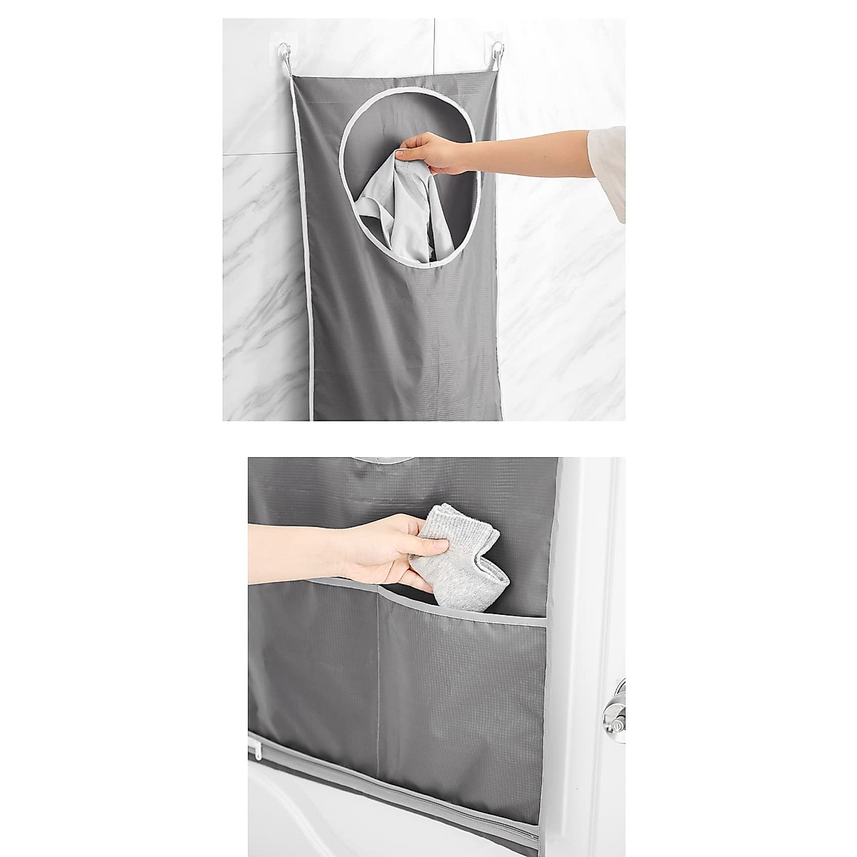 Hanging Laundry Hamper Bag, Best Choice for Holding Dirty Clothes and Saving Space, Over the Door Organizer for Dirty Clothes,Grey(2Pack)