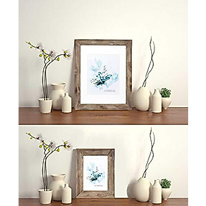 KAIWIN 100% Solid Wood Brown 11x14 Picture Frame 1 Pack Display Picture 8x10 with Mat, HD Glass Inside, Rustic Wooden Photo Frames for Wall Mounting