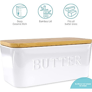 Large Butter Dish with Lid for Countertop, Ceramic Butter Dishes with Lid, White Butter Keeper with a Loose Lid [No Silicone Seal], Butter Container for Refrigerator