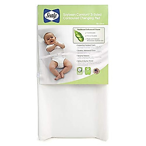 Sealy Soybean Comfort 3-Sided Waterproof Contoured Baby Diaper Changing Pad for Dresser or Changing Table - White, 32” x 16”