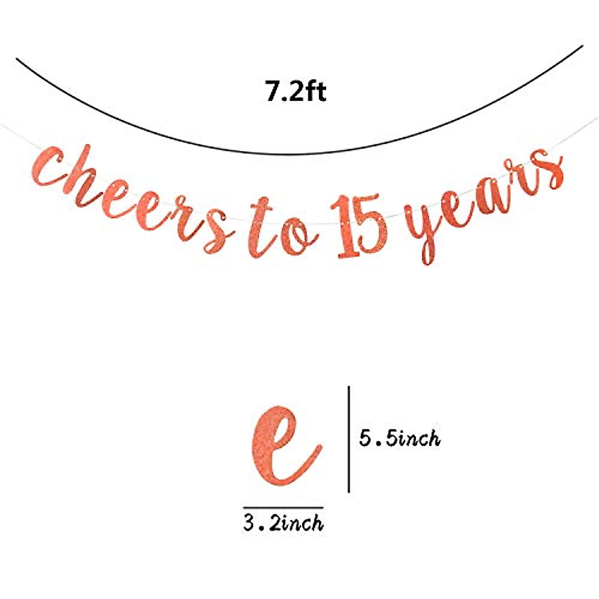 Rose Gold Glitter Cheers to 15 Years Banner, Happy 15th Birthday Bunting Garlands,15th Anniversary Party Decoration Supplies(Pre -Strung)