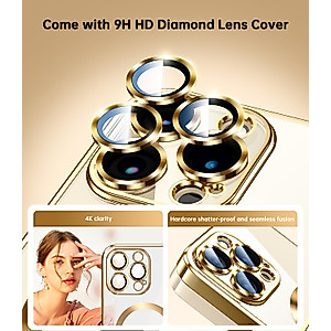 Waldeng for iPhone 13 Pro Max Case with Integrated Camera Lens Protection, [Seamless Work with Magsafe] [Metallic Glossy Soft Bumper], Diamond Clear Stylish Case for iPhone 13 Pro Max 6.7", Royal Gold