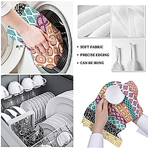 LOVE HOME DAY Bohemian Kitchen Towel Set of 1, Abstract Colorful Art Hand Towels Absorbent Microfiber Dish Cloth Chic Splicing Horizontal Striped Washable Tea Bar Dishcloth Cleaning Cloths