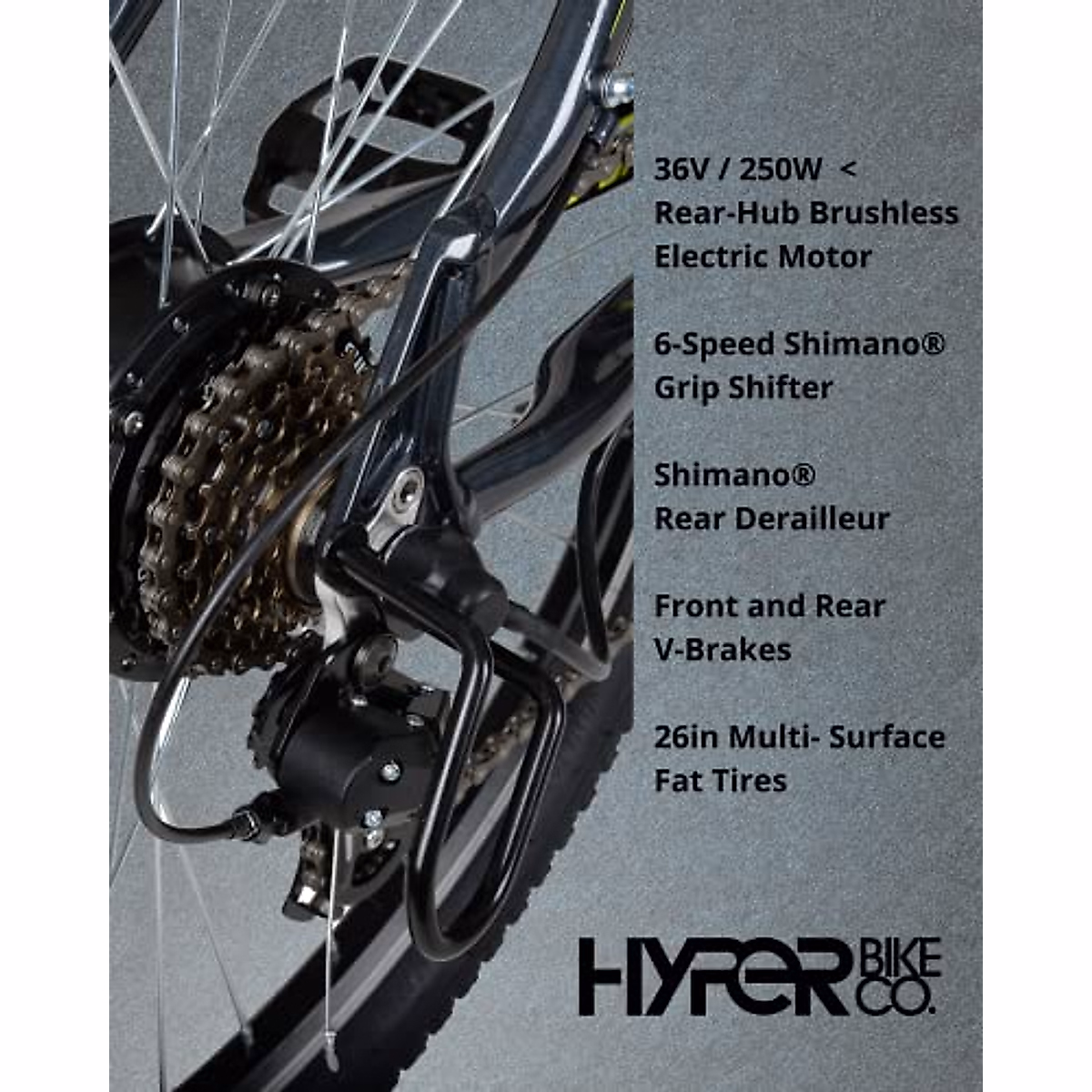 Hyper E-Ride Electric Mountain Bike for Adults 26 Inch. 250w, 36v Battery, Mountain Ebike with Shimano 6-Speed with Front Dual Shock Absorber. Electric Bicycle for Adults.