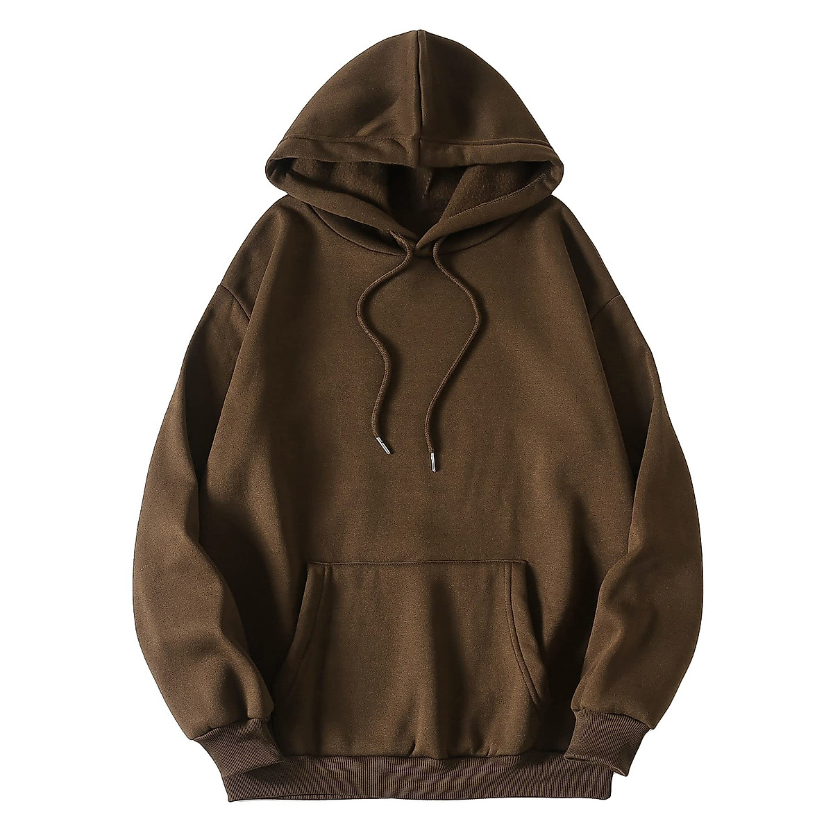 MakeMeChic Men's Casual Basic Thermal Pullover Hoodie Hooded Sweatshirt with Pocket Chocolate Brown L