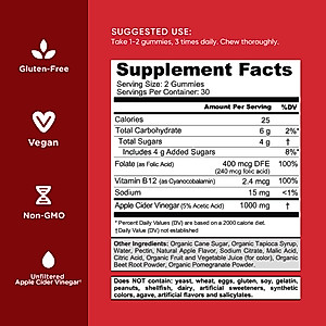 Goli Apple Cider Vinegar Gummy Vitamins - 180 Count - Vitamins B9 & B12, Gelatin-Free, Gluten-Free, Vegan & Non-GMO