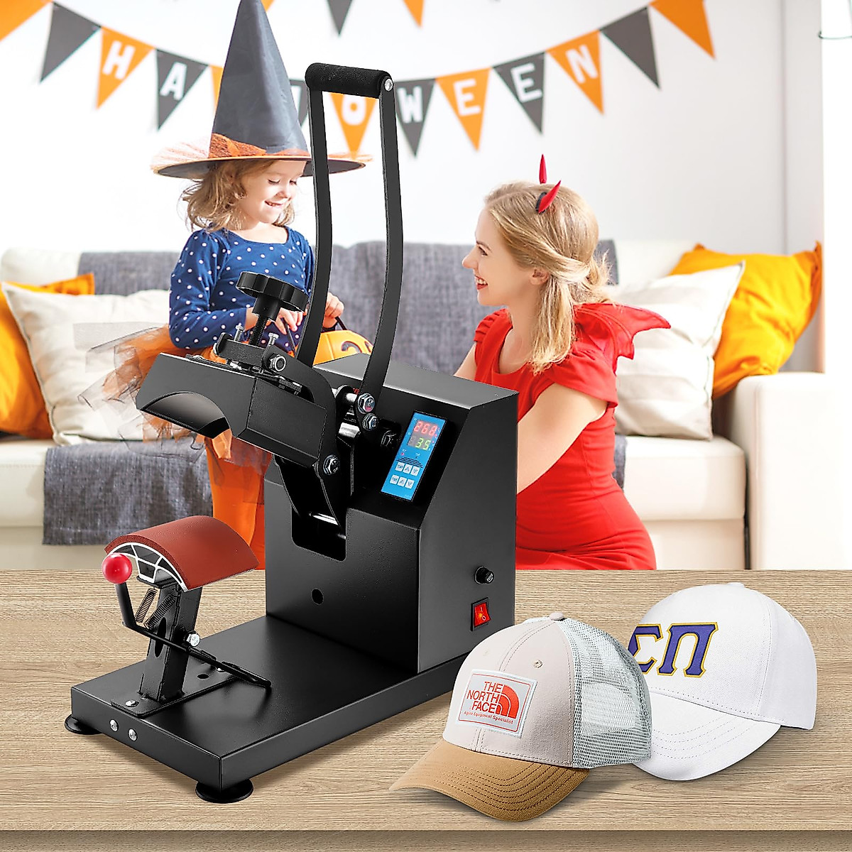 VEVOR Heat Press 6x3.75Inch Curved Element Hat Press Clamshell Design Heat Press for Hats Rigid Steel Frame No Stick Digital LCD Timer and Temperature Control (6x3.75Inch Clamshell Design)