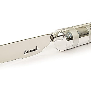 Yair Emanuel Challah Bread Knife with Detachable Salt Shaker in Handle | Modern Multicolored Ring Design (Silver NSM-4)