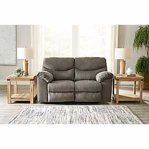 Signature Design by Ashley Alphons Transitional Tufted Reclining Loveseat, Light Gray