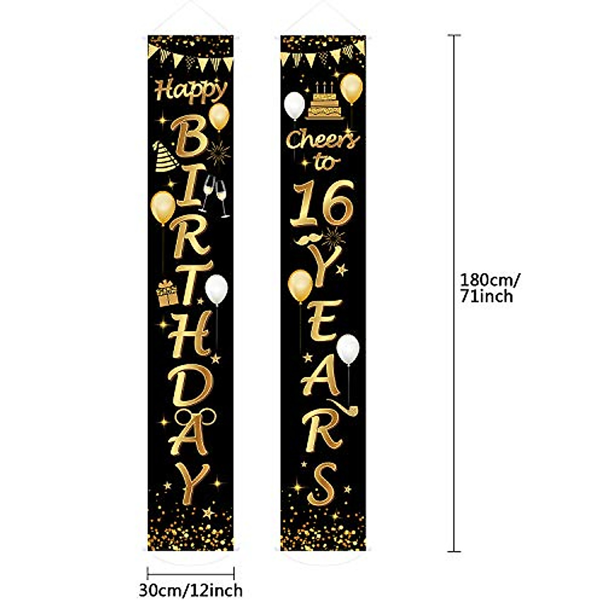 2 Pieces Birthday Party Decorations Cheers to Years Banner Welcome Porch Sign for Birthday Supplies (Happy 16th Birthday)