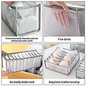 ANCEN Underwear Organizer Drawer Organizer 6 Pieces Fabric Foldable Closet Clothing Dividers and Storage Bins 6/7/11 for Storing Bra, Socks, and PantiesTie, Belts (Grey)