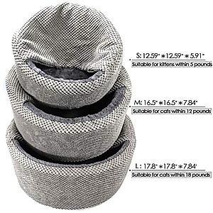Winsterch Washable Warming Cat Bed House,Round Soft Cat Beds for Indoor Cats,Calming Pet Sofa Kitten Bed,Small Cat Pet Covered Cat Cave Beds Puppy Bed for Small Dogs (Gray)