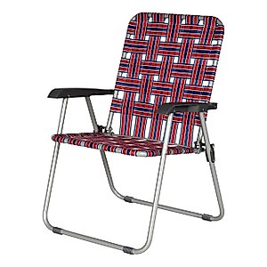 LIRGH Lippert Red Vintage XL Webbed Folding Outdoor Lawn Chair with Nylon Material, Steel Tube Frame Construction, Anti-Slip Feet for The Yard, Beach, Concerts, Sporting Events, Camping - 2022301771