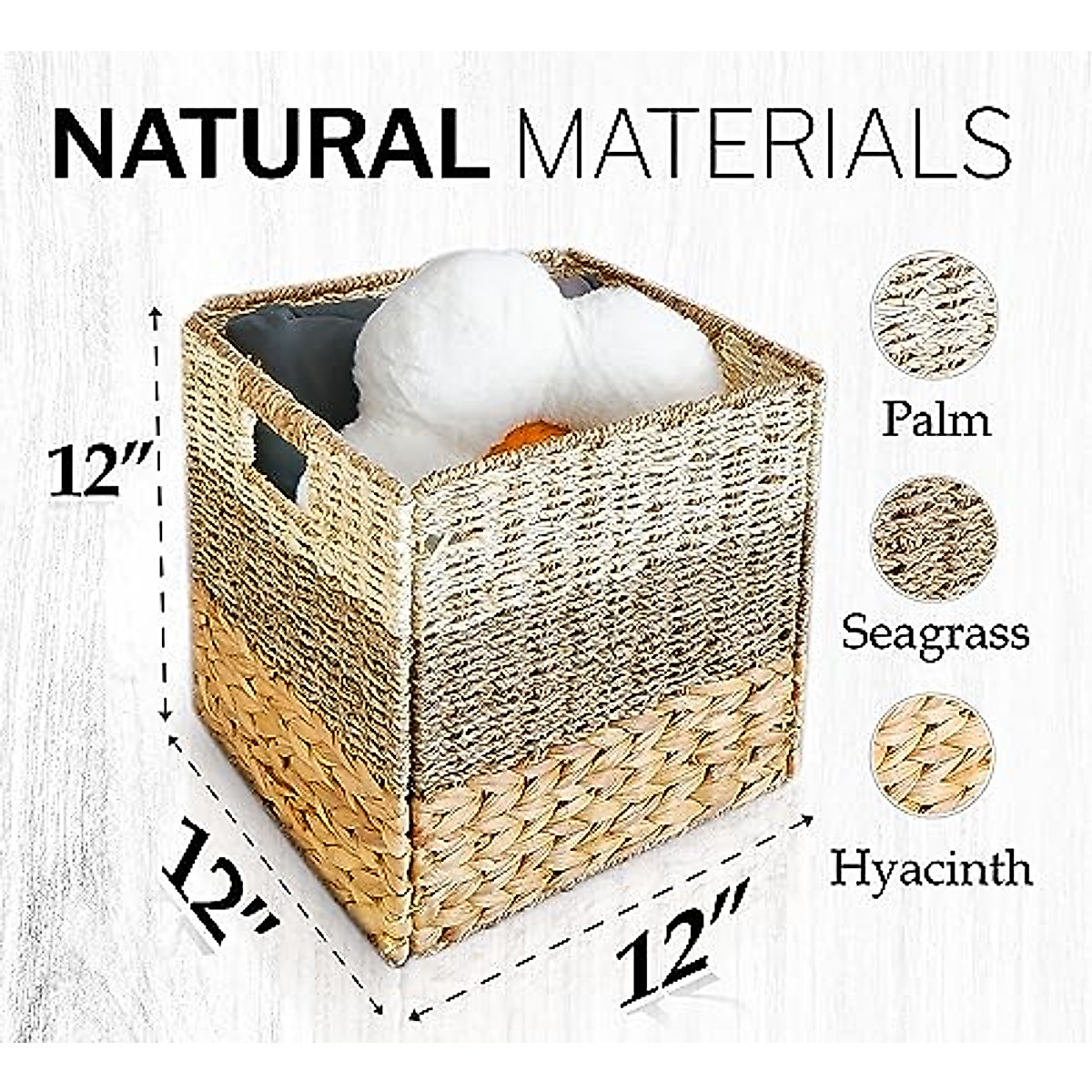 CHI AN HOME Wicker Storage Cubes, 12x12 Storage Cube Bins, Set of 4 Heavy Duty Hyacinth Storage Baskets for Shelves, Natural Foldable Square Baskets for IKEA Kallax, Large Woven Storage Basket, 4 Pack